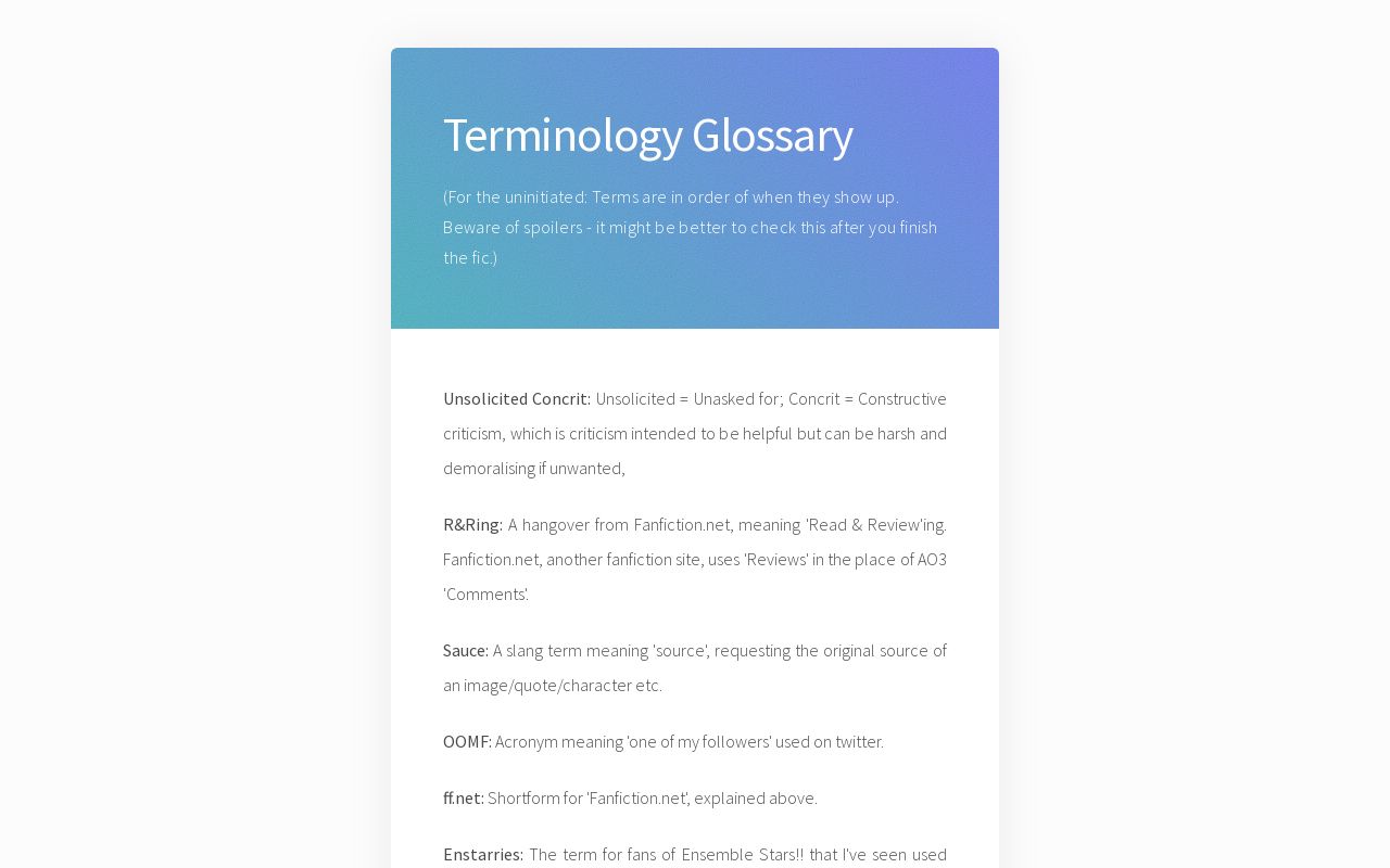 unsolicited concrit glossary